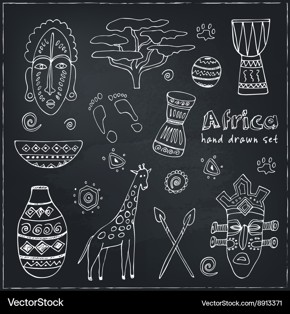 Africa sketch icons set Royalty Free Vector Image