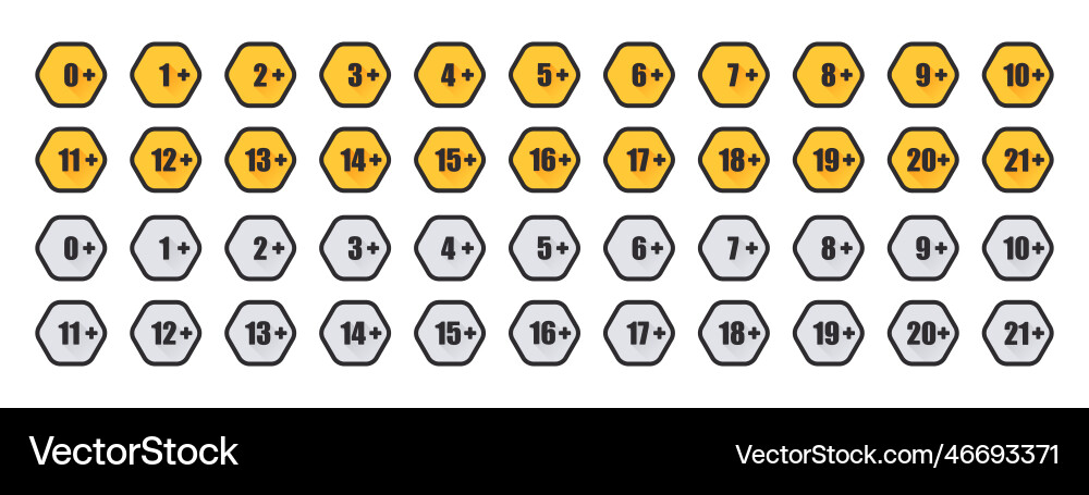 Age limit icons set yellow and gray Royalty Free Vector