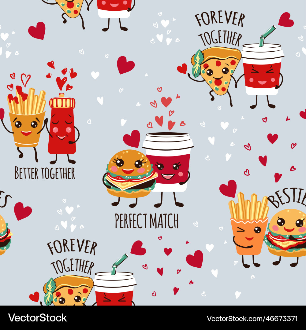Food cartoon pattern with cute burger soda Vector Image