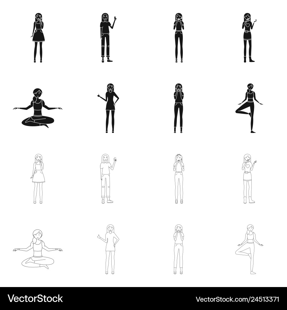 Isolated object of posture and mood icon set Vector Image