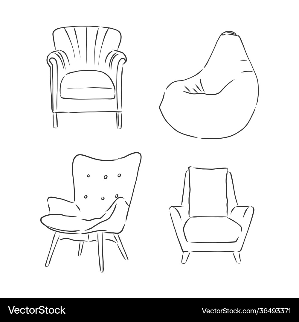 Sketch chair in linear style outline drawing Vector Image