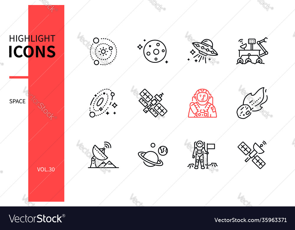 Space concept - line design style icons set Vector Image Space concept - line design style icons set Vector Image