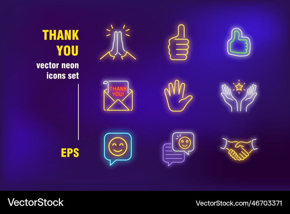 Thank you neon signs collection Royalty Free Vector Image