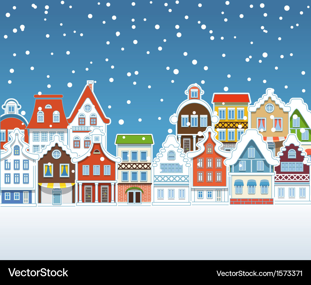 Vintage buildings with snowfall on Winter Vector Image