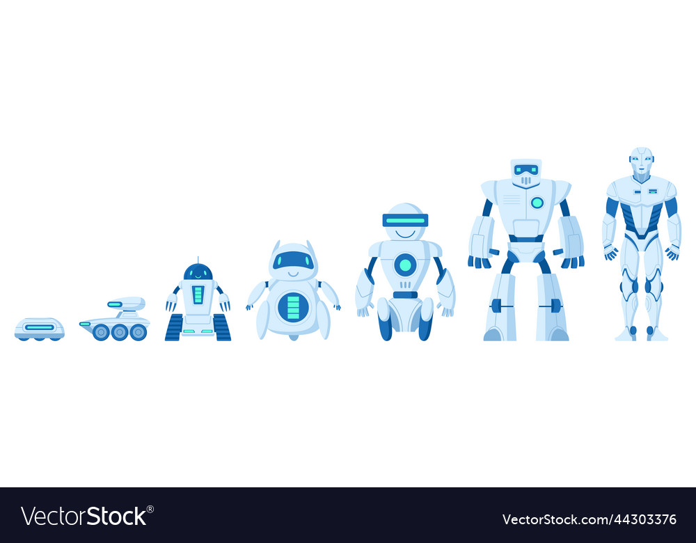 Cartoon robots evolution from primitive Royalty Free Vector