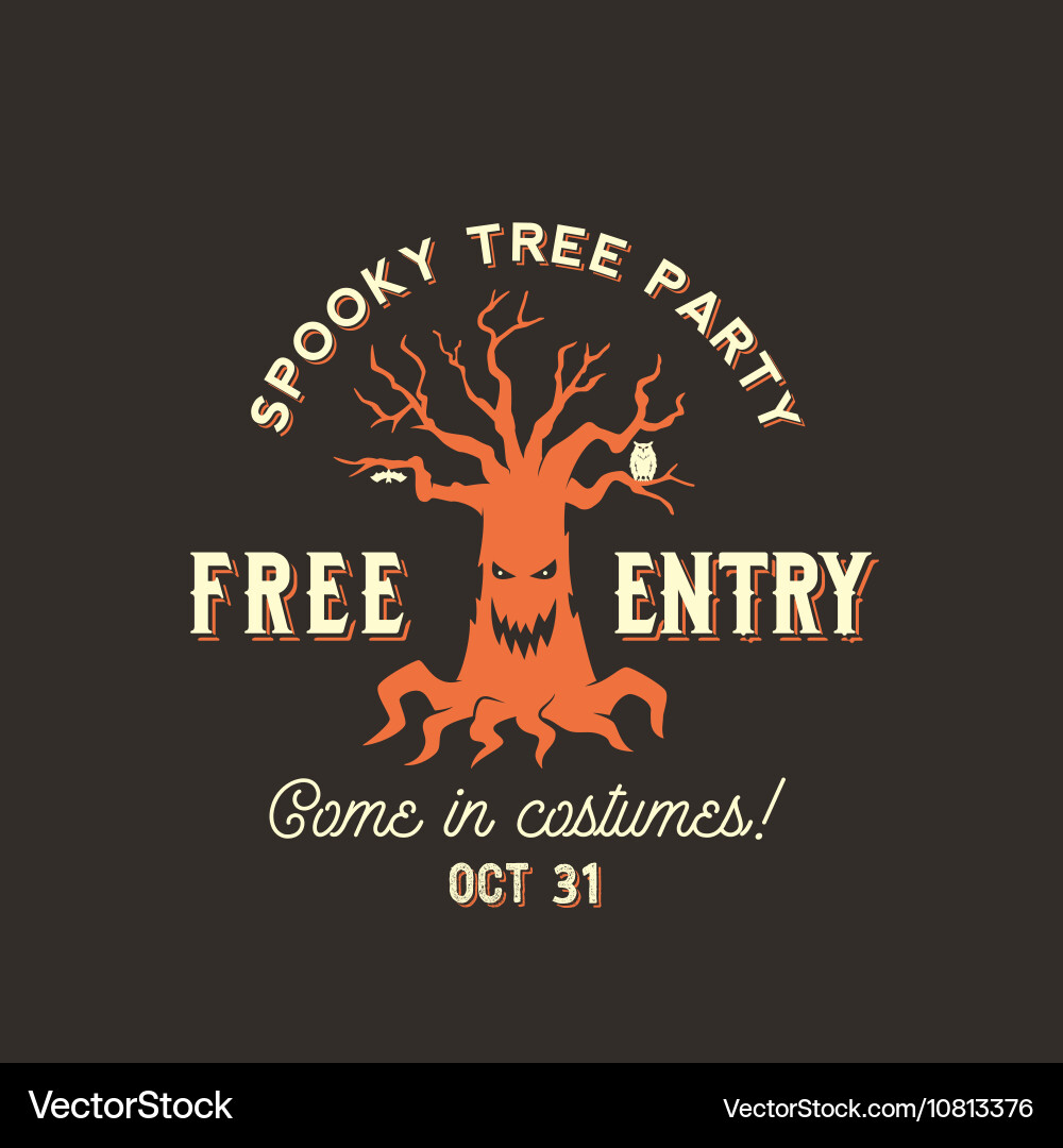 Halloween tree silhouette label Royalty Free Vector Image