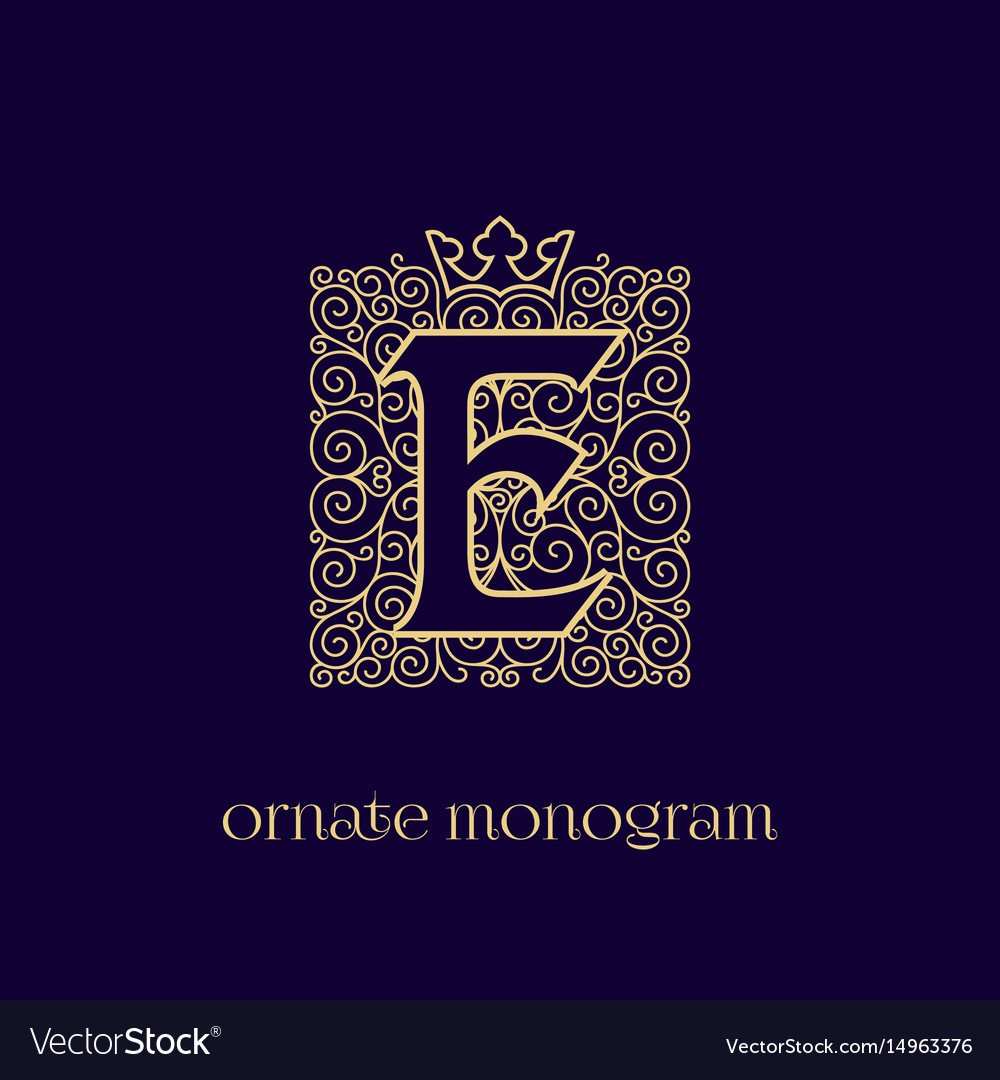 Monogram with crown e Royalty Free Vector Image