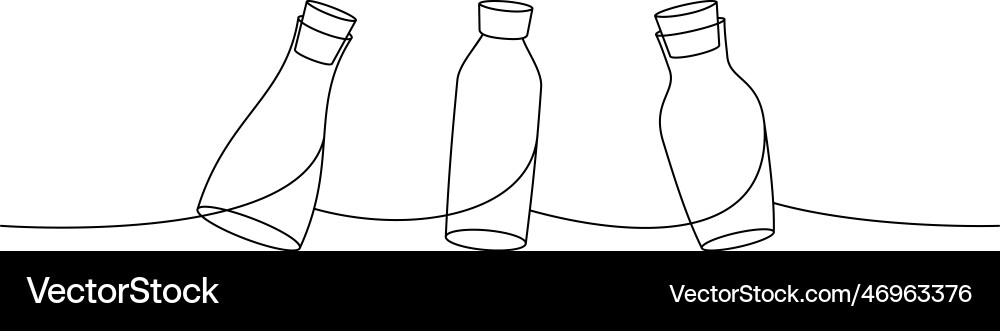 Set of glass bottles one line continuous drawing Vector Image