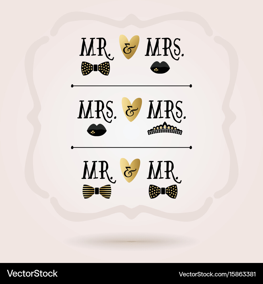 Black and golden abstract conceptual mr mrs Vector Image