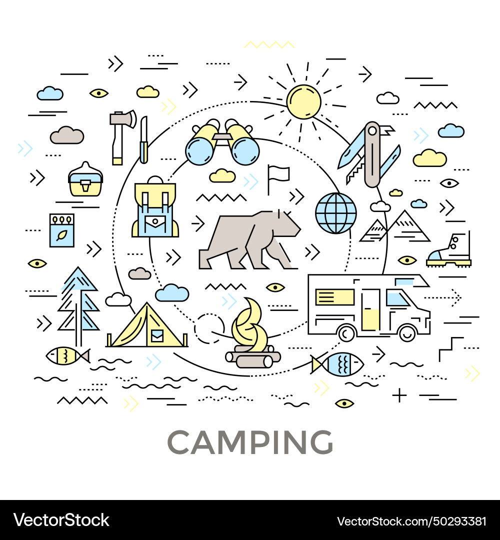 Camping round composition Royalty Free Vector Image