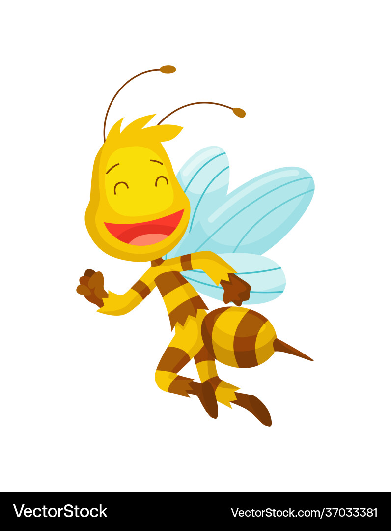 Cartoon bee insect character happy fly Royalty Free Vector