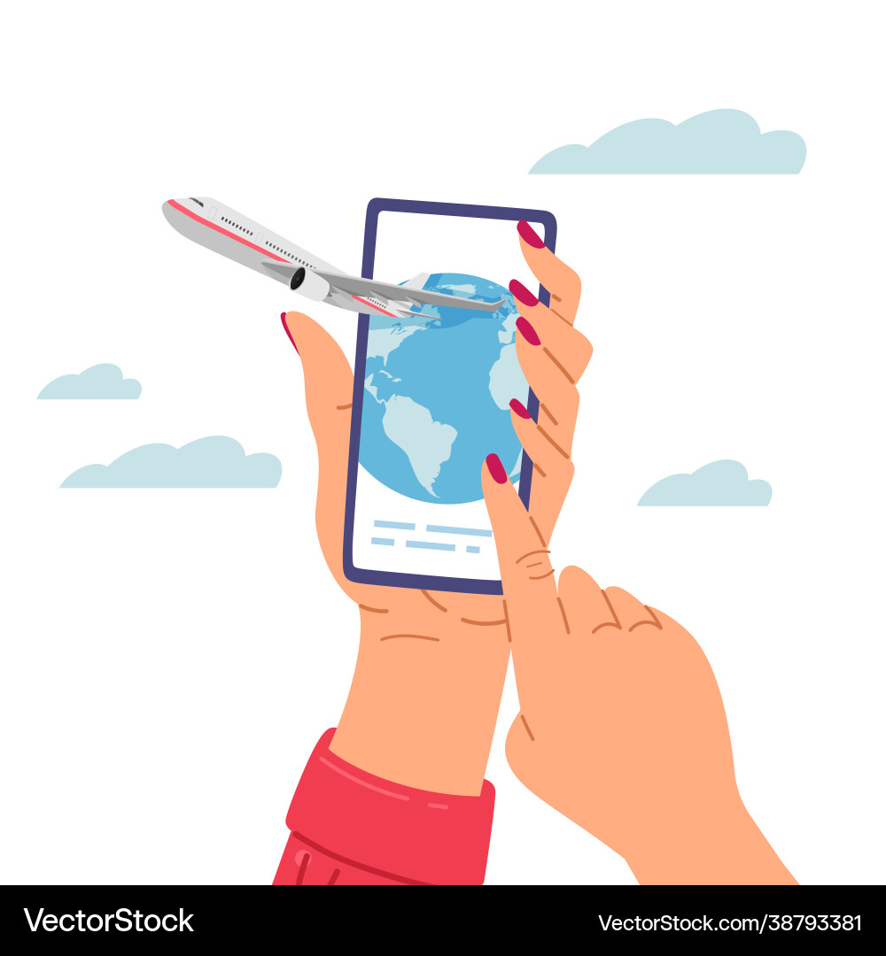 Choosing tour app female hands holding Royalty Free Vector