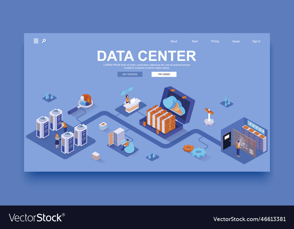 Data center concept 3d isometric landing page Vector Image