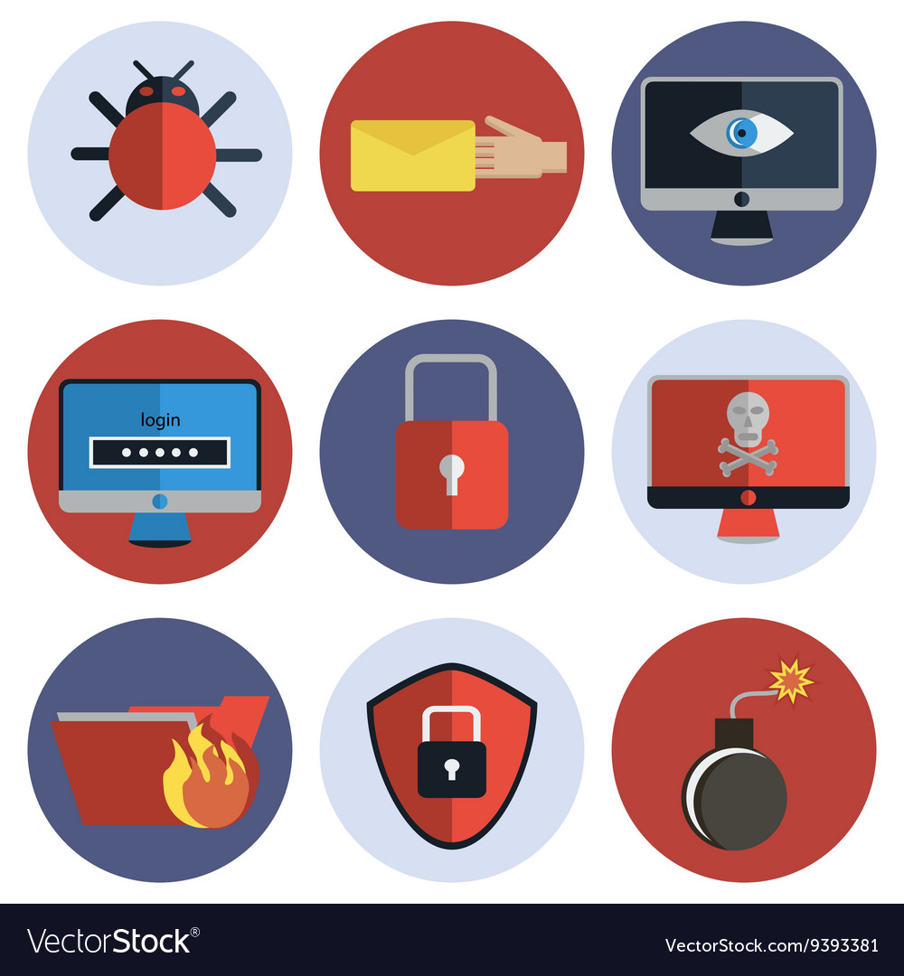 Hacking protection flat icon set Royalty Free Vector Image