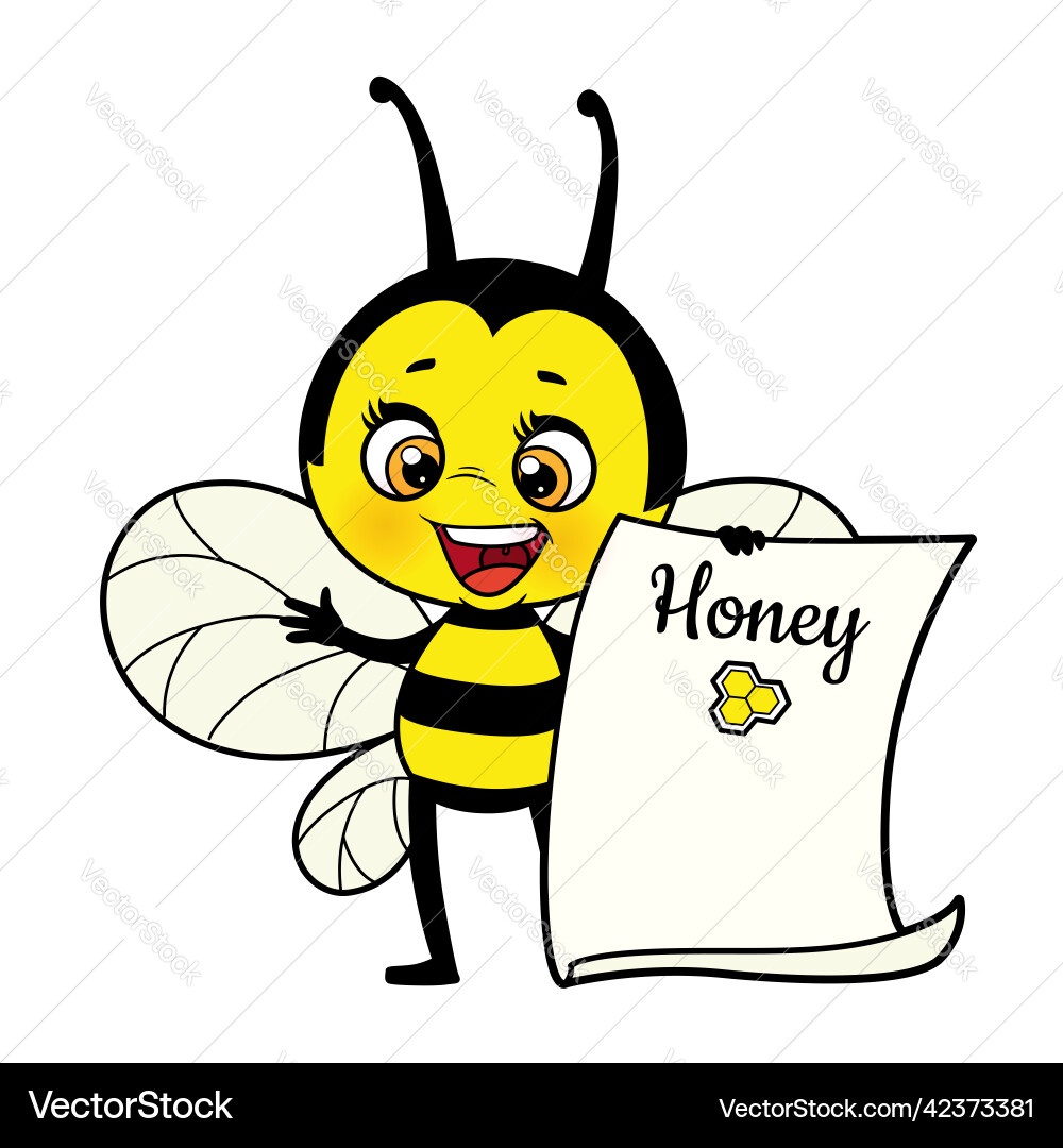 Label design with cute cartoon bee and paper Vector Image