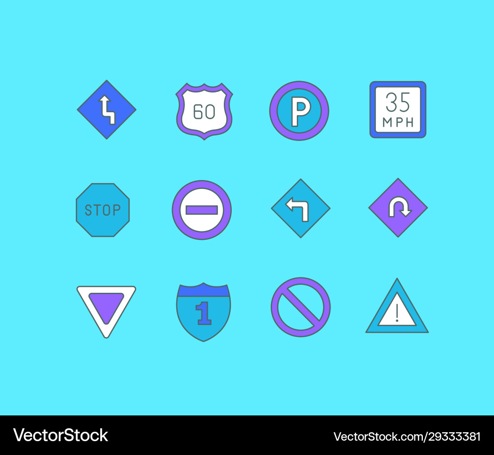 Set simple line icons road sign Royalty Free Vector Image