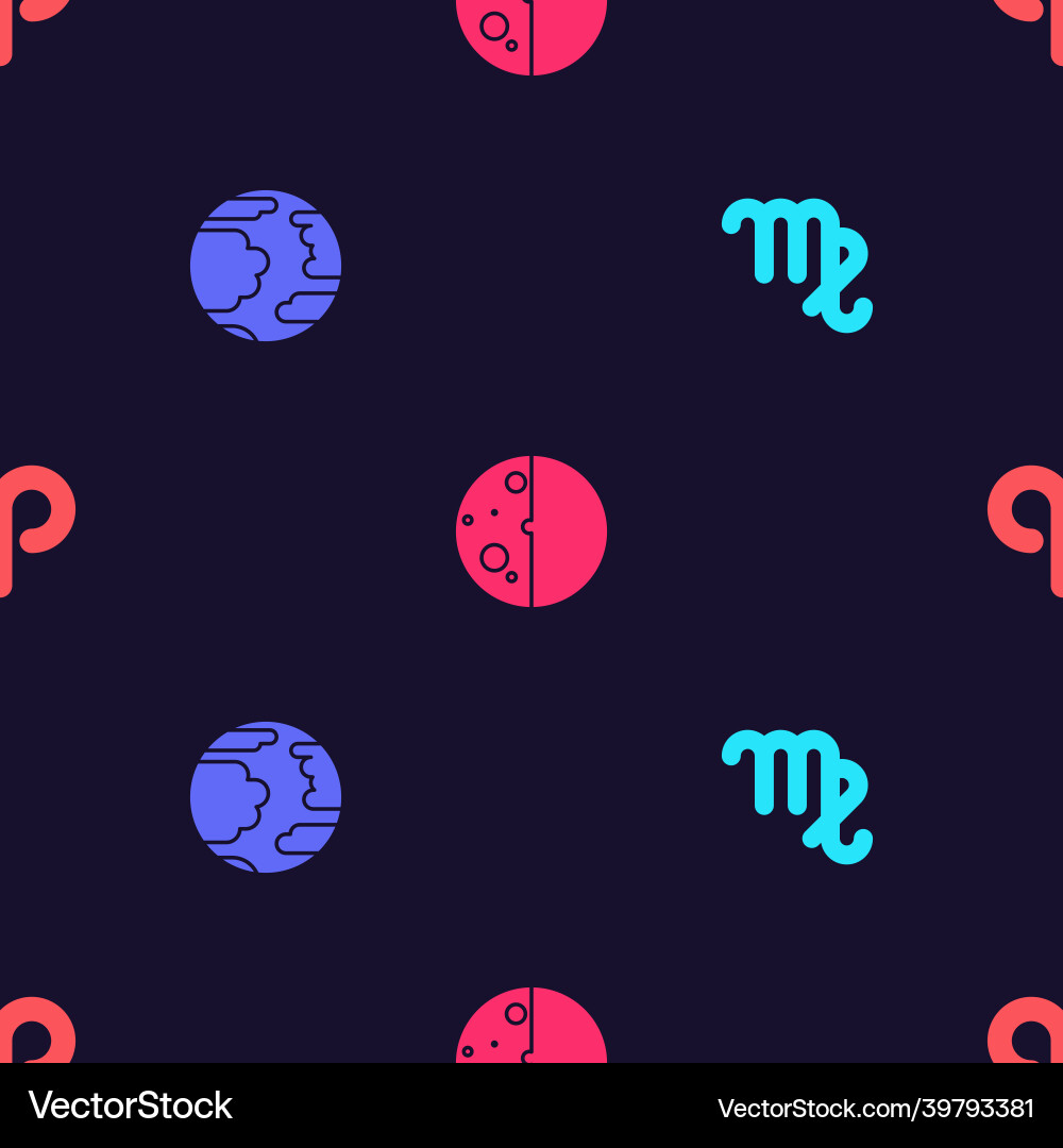 Set virgo zodiac planet mercury eclipse Royalty Free Vector