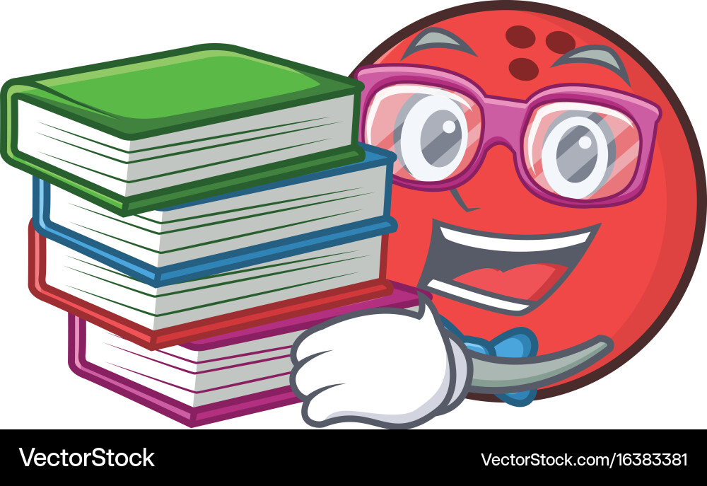 Student bowling ball character cartoon with book Vector Image