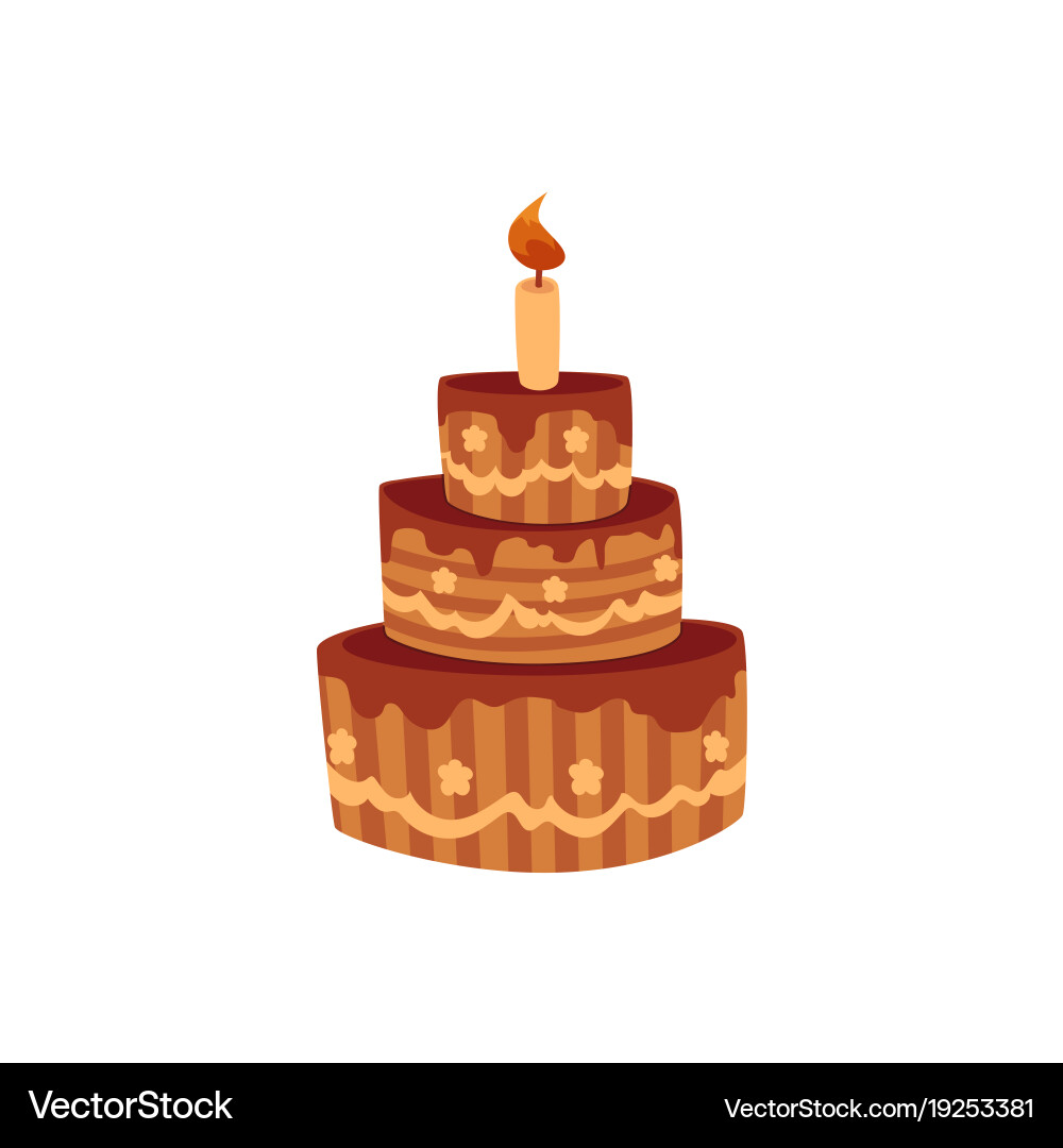Tier birthday cake with chocolate icing and candle