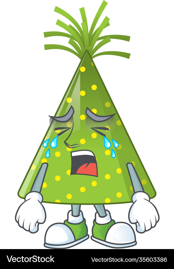 A crying green party hat cartoon character drawing