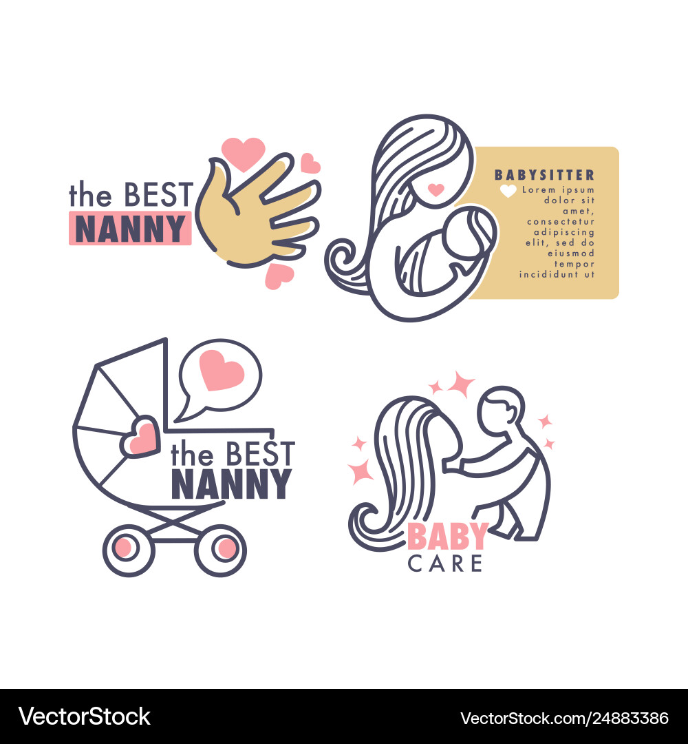 Babysitter agency nanny service isolated emblems Vector Image