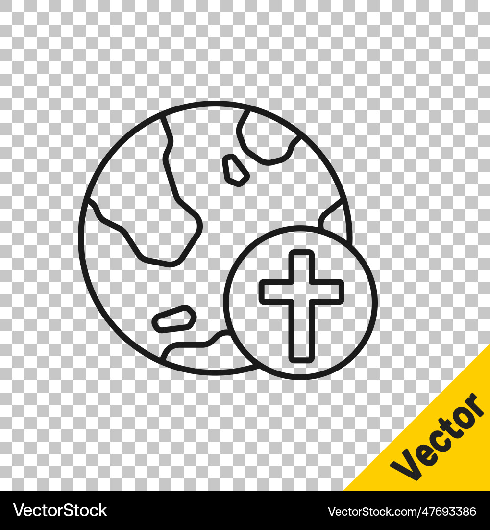 Black line christian cross with globe earth icon Vector Image
