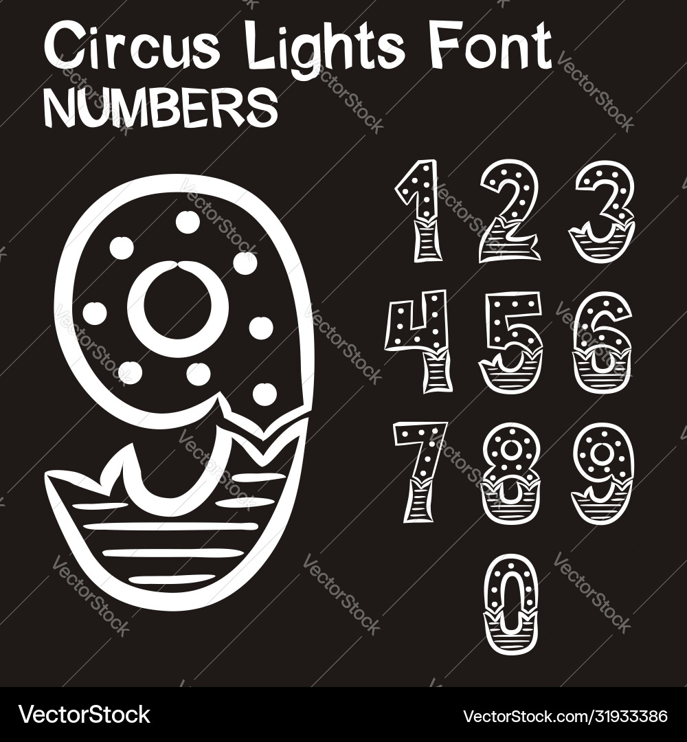 Circus lights font numbers set in chalky style Vector Image