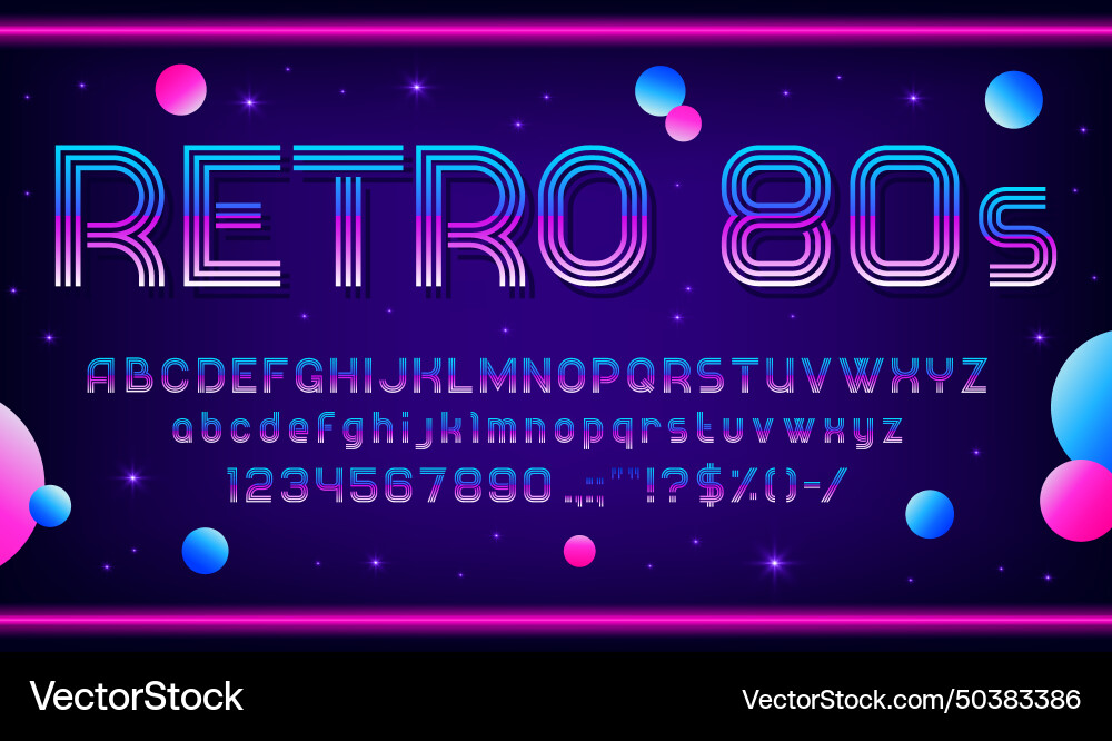 Disco music font retro dj type 80s alphabet Vector Image
