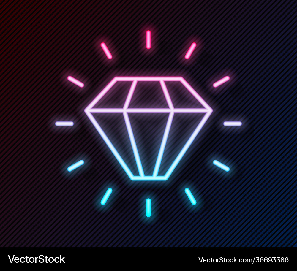 Glowing neon line diamond icon isolated on black Vector Image