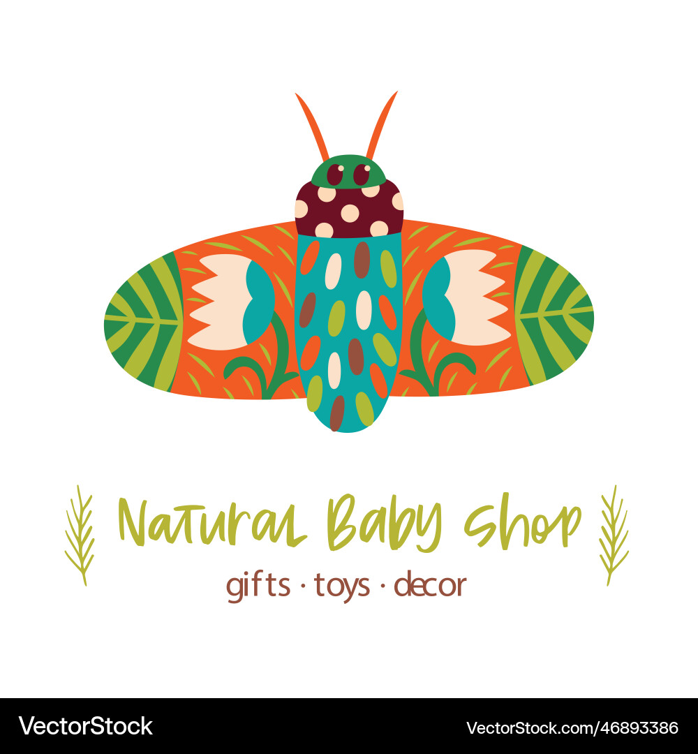 Logo moth in floral style natural Royalty Free Vector Image