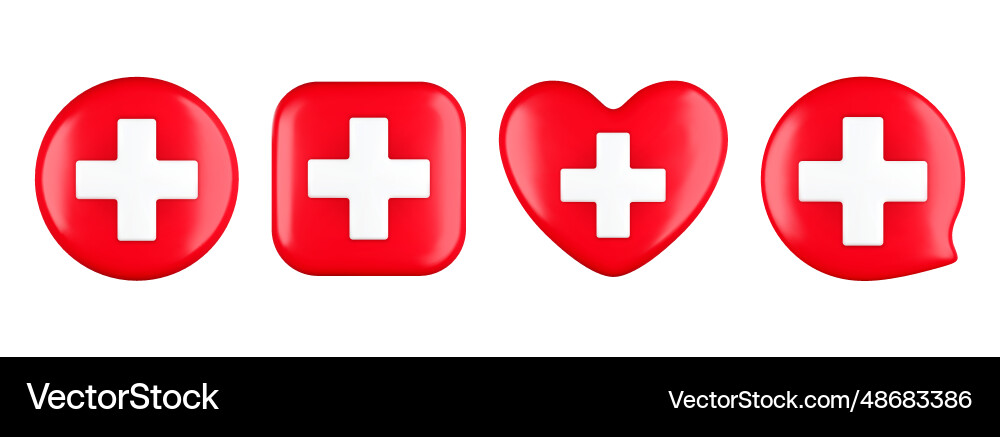 Realistic red heart with white cross in 3d style Vector Image