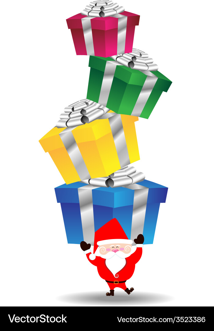 Santa claus carry heavy gift box Royalty Free Vector Image