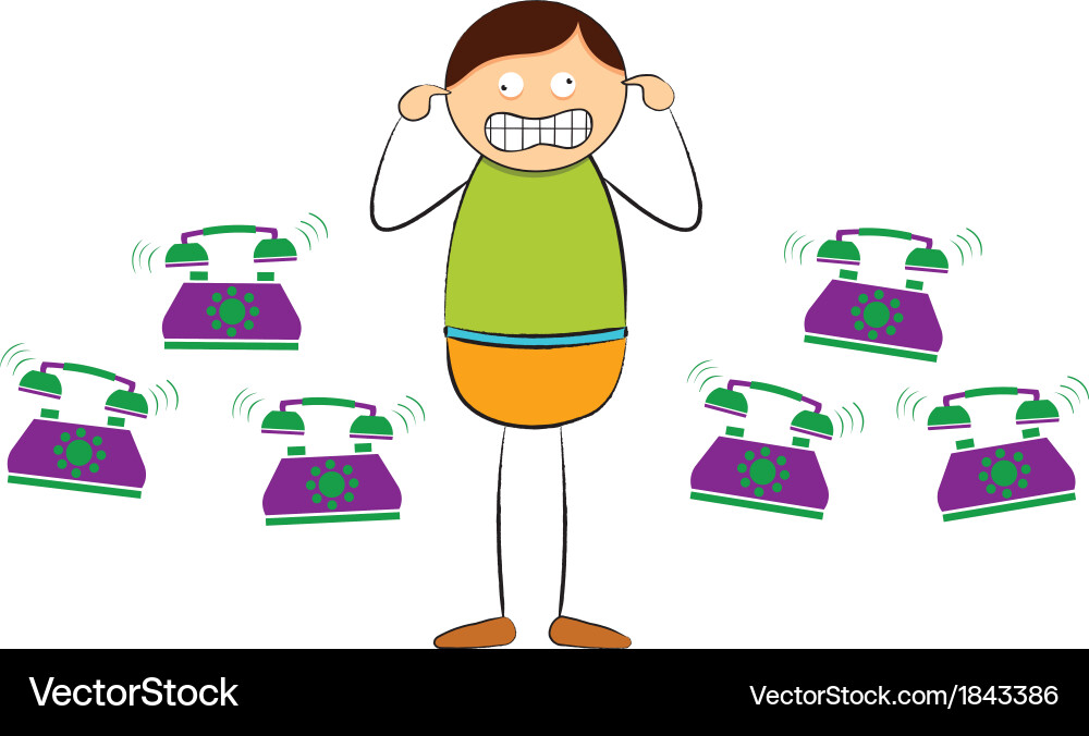 Stick figure disturbed by phone calls Royalty Free Vector
