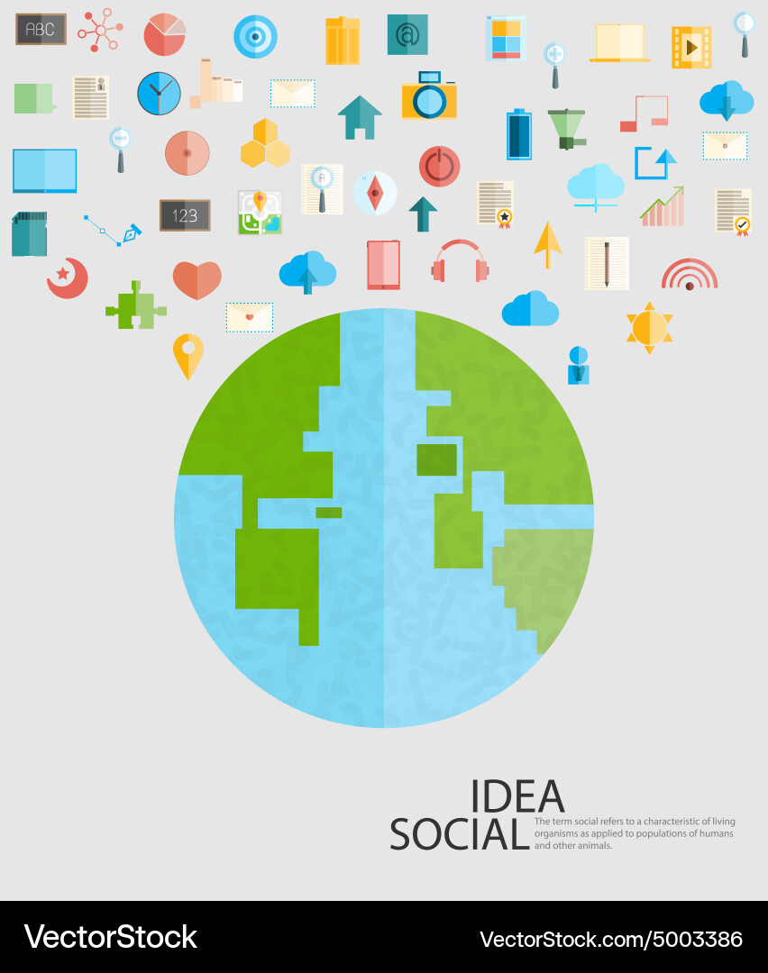 World social network with media icons Royalty Free Vector