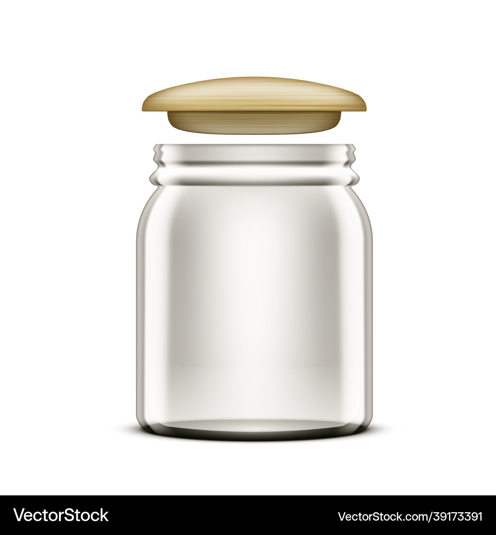 3d open transparent jar with wooden cap Royalty Free Vector
