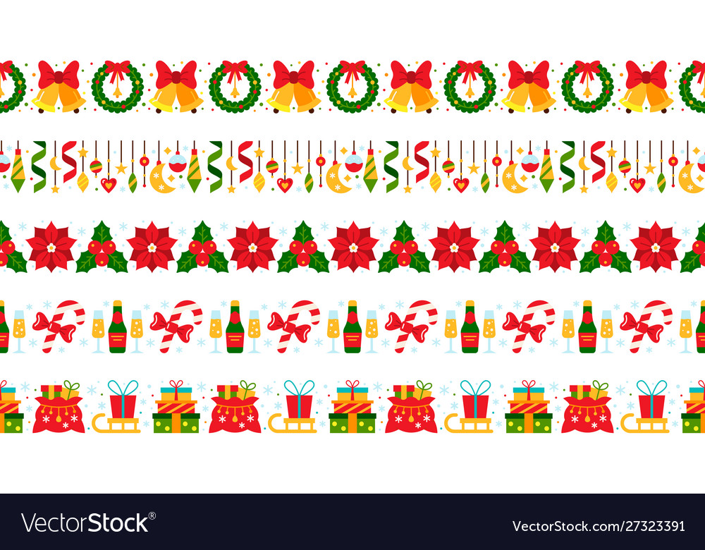 Christmas border seamless pattern red green Vector Image