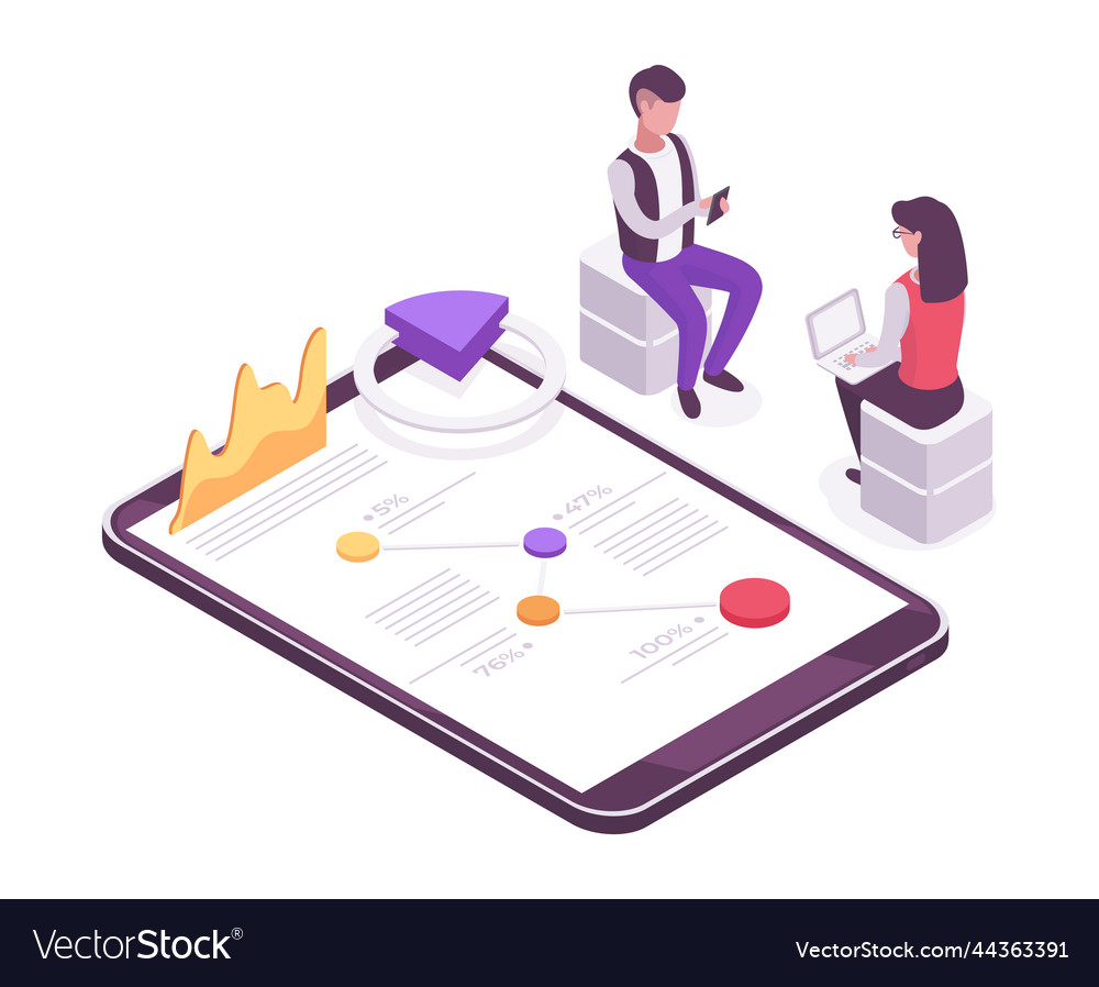 Isometric people data analysis chart statistics Vector Image