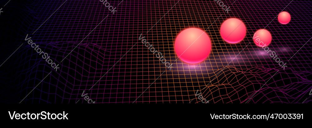 Landscape with wireframe grid of 80s styled retro Vector Image