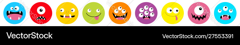 Monster head line icon set round boo spooky Vector Image