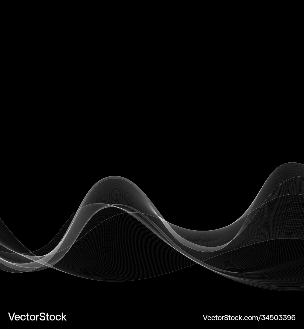 Abstract smoky wave white lines on a black Vector Image