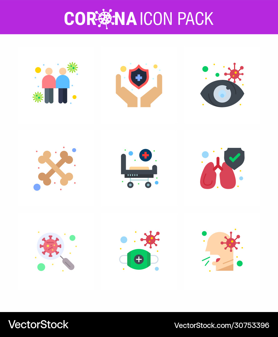 Covid-19 icon set for infographic 9 flat color Vector Image