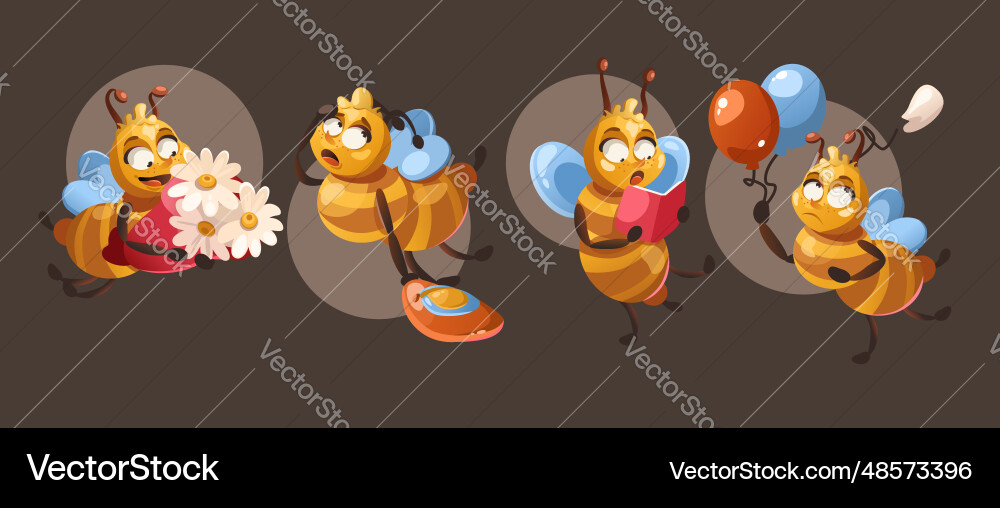 Cute funny bee character cartoon mascot Royalty Free Vector