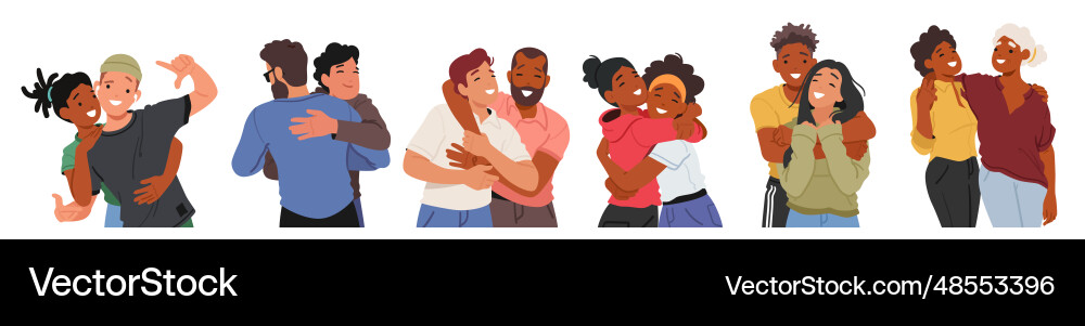 Friends embrace warmly their smiles evident Vector Image