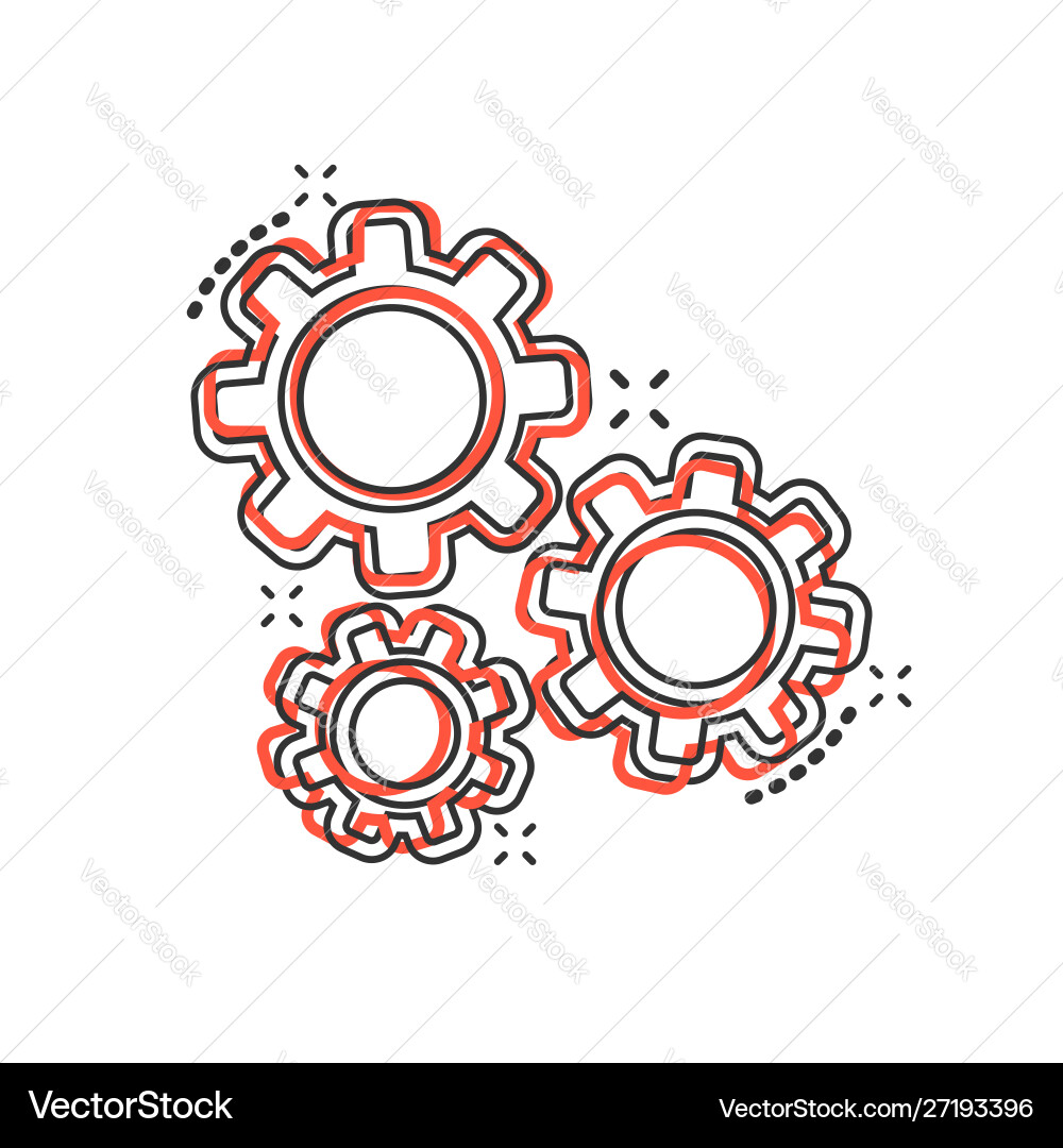 Gear icon in comic style cog wheel cartoon Vector Image
