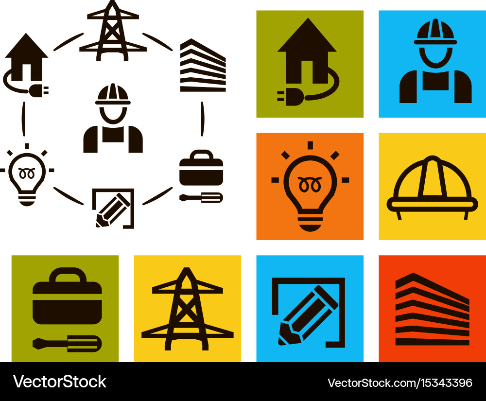 Isolated professional electrician icons set Vector Image