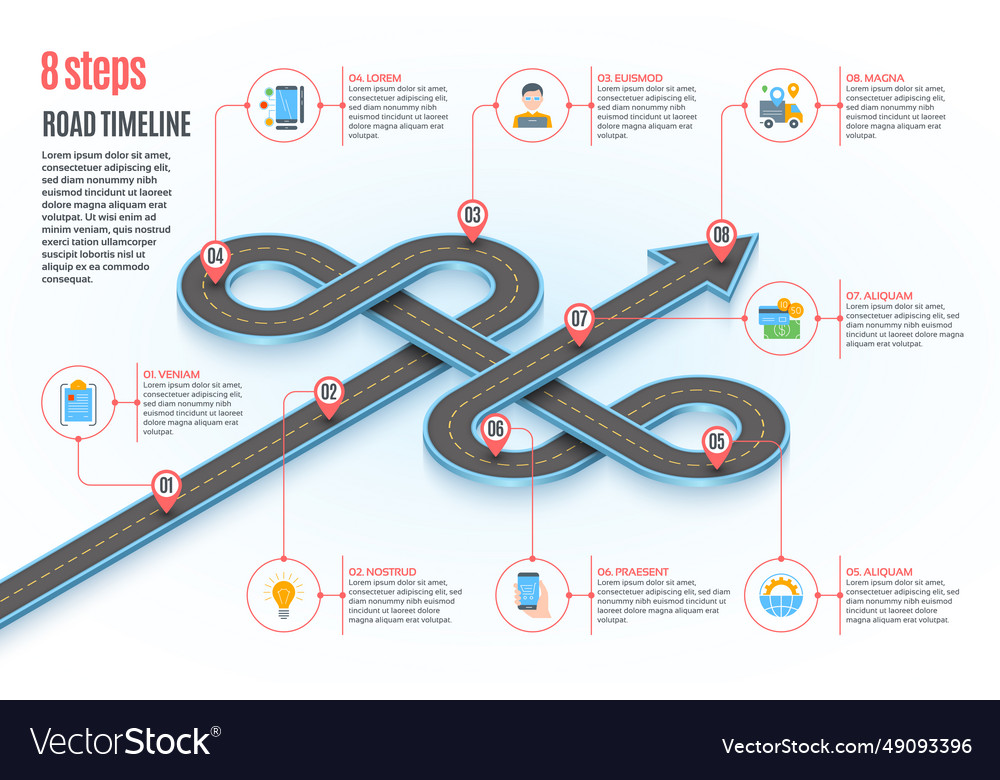 Isometric navigation map infographic 8 steps Vector Image