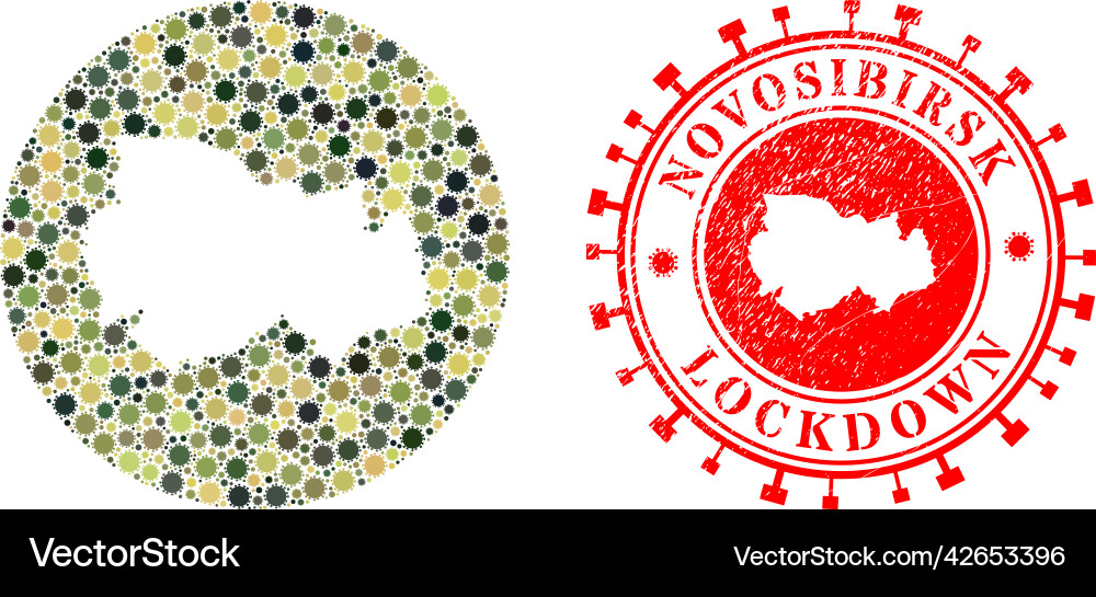 Lockdown grunge seal and sars virus mosaic hole Vector Image