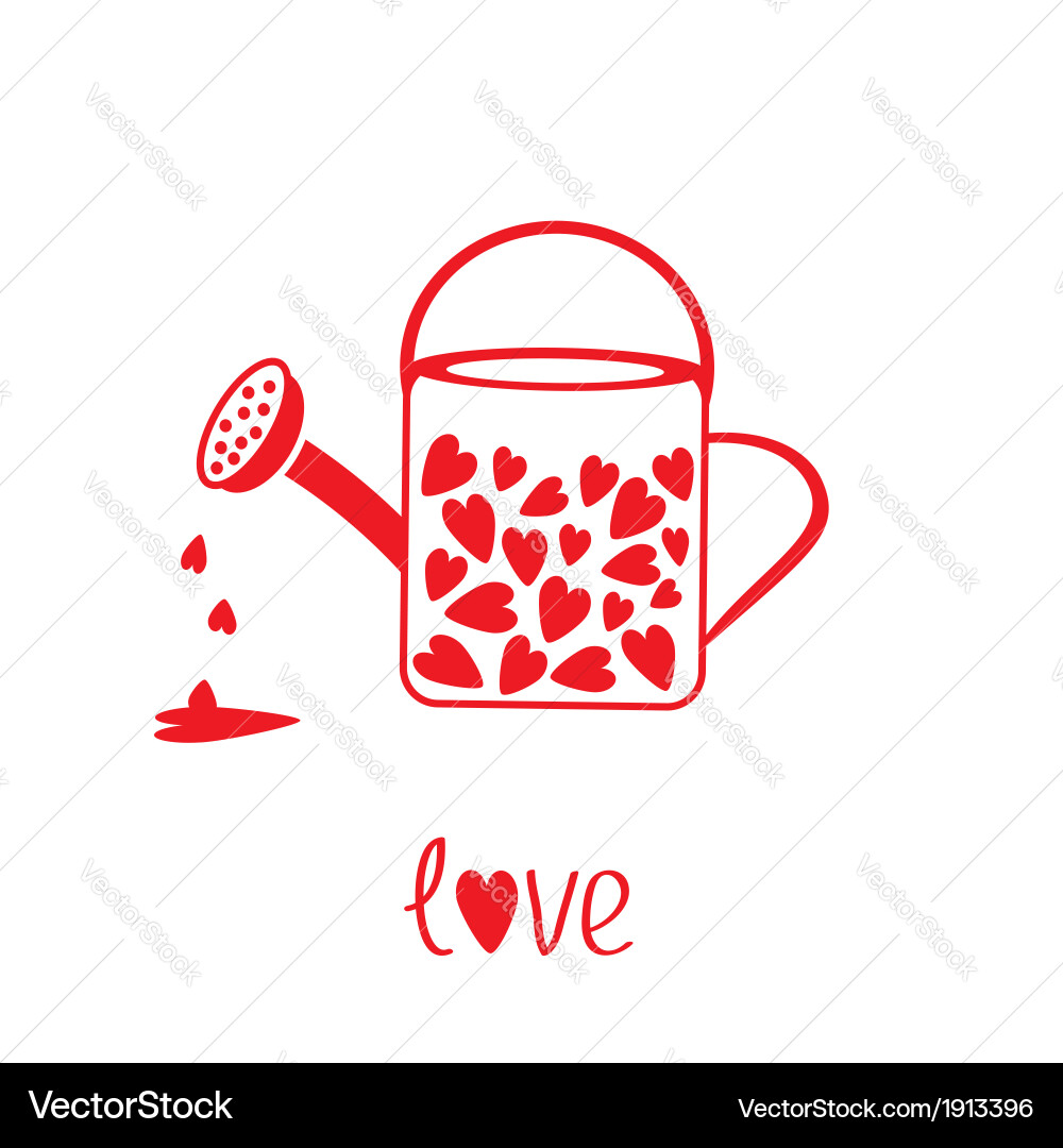 Love watering can with hearts inside card Vector Image