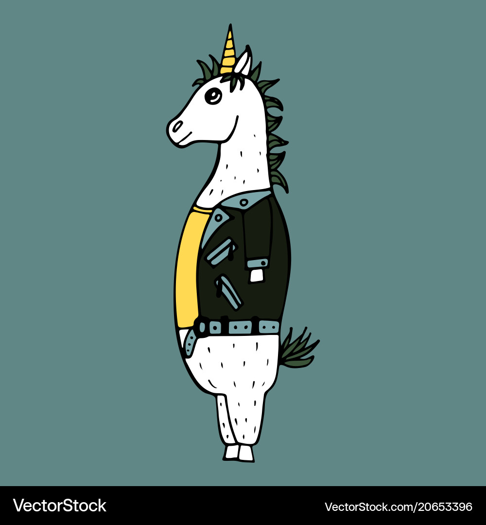Lovely hand-drawn unicorn-rocker Royalty Free Vector Image