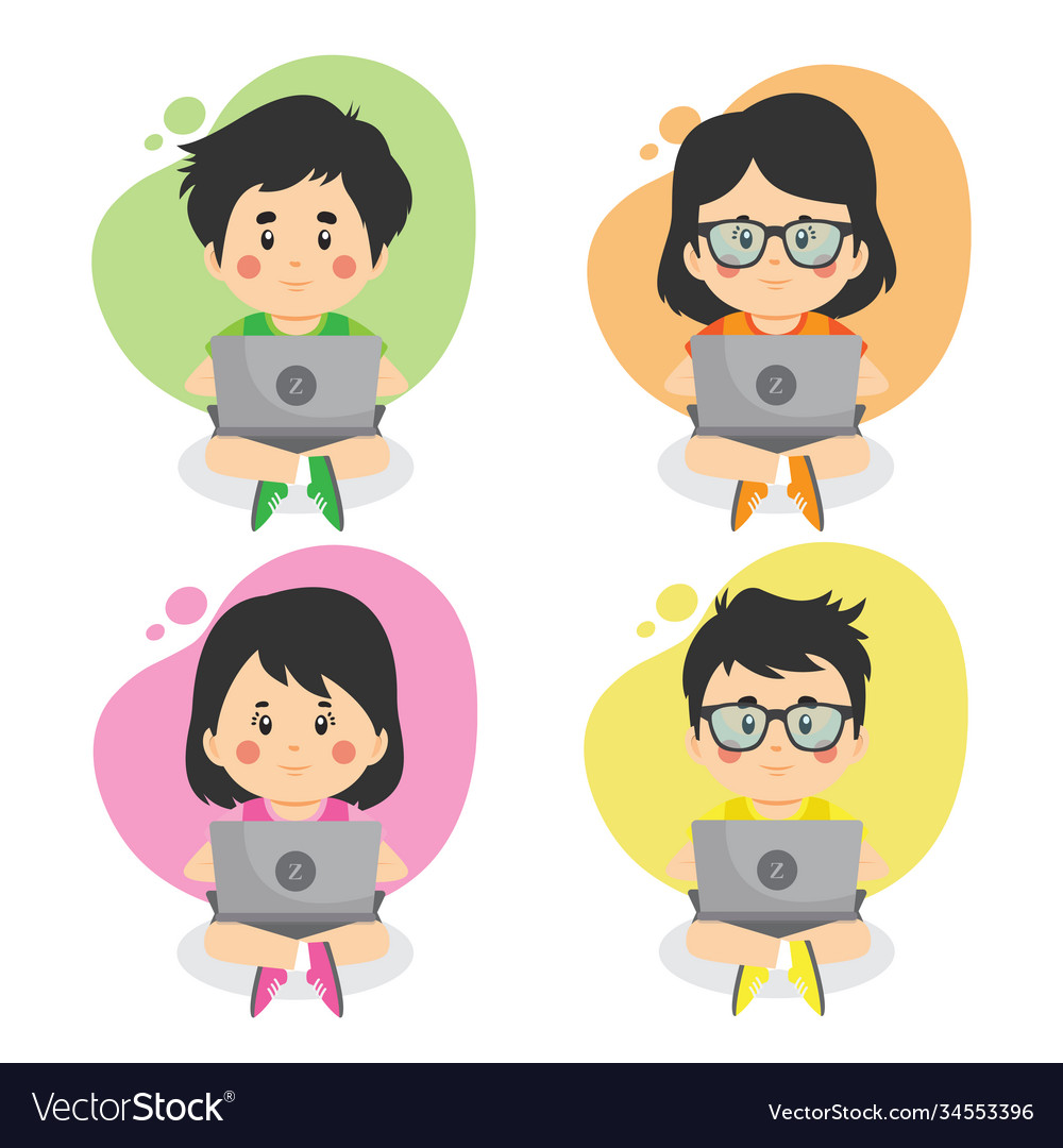 Set children using computers Royalty Free Vector Image